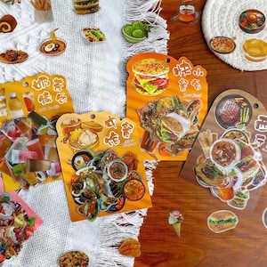 50pcs Food Sticker Pack Clear Deco Sticker Vegetables Milktea PVC ...