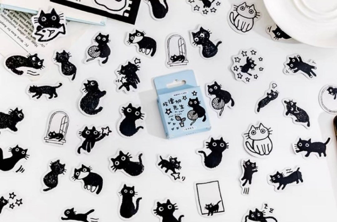 45pcs Black Cat Stickers Pack Cute Kitten Animal Neko Journaling ...