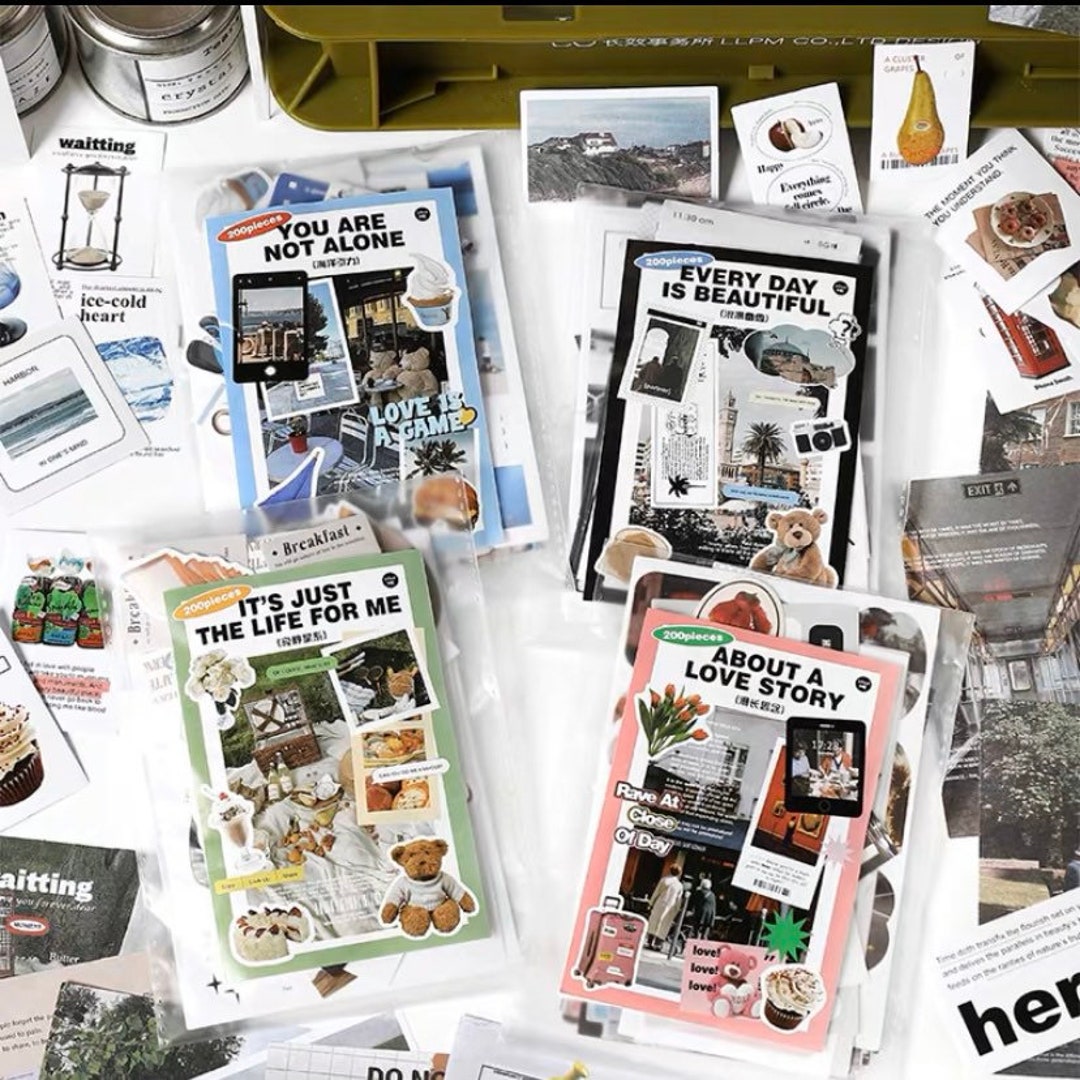 200pcs Junk Journal Ephemera Retro Stickers Scrapbook Kit Deco Paper ...