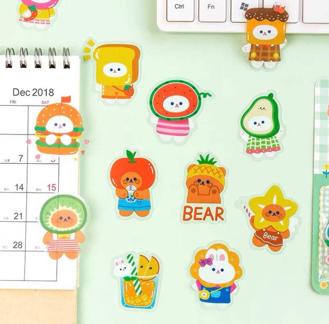 40pcs Teddy Bear Sticker Pack Rabbit Bunny Planner Decor Food Fruit ...