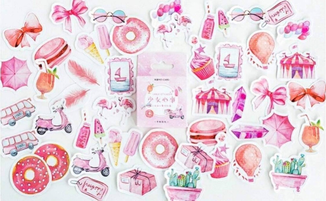 45pcs Pink Stickers Pack Food Planner Decor Journaling Deco Stickers ...