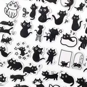 45pcs Black Cat Stickers Pack Cute Journaling Scrapbooking Planner ...