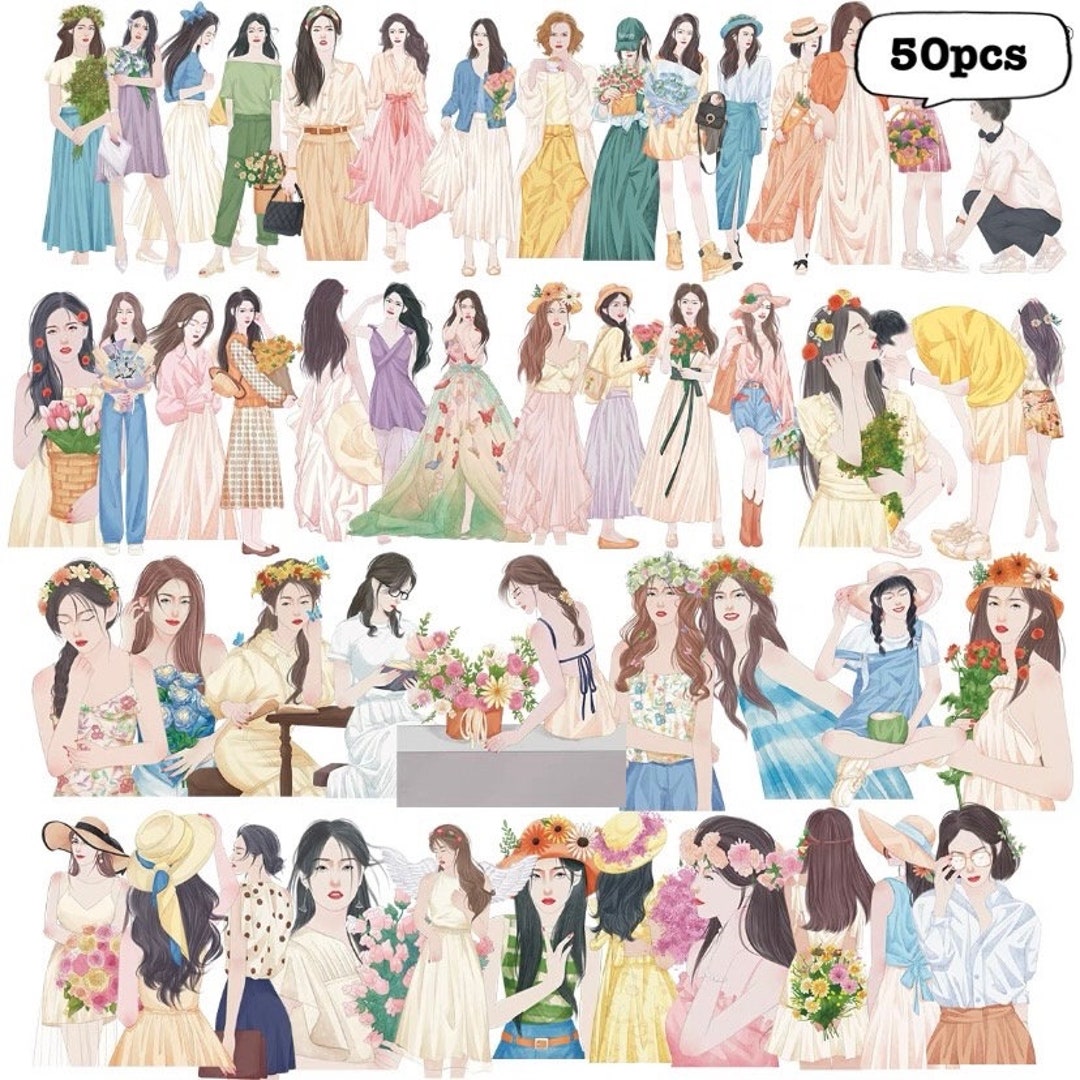 50pcs Woman Stickers Pack Floral Girls People Planner Decor Female ...
