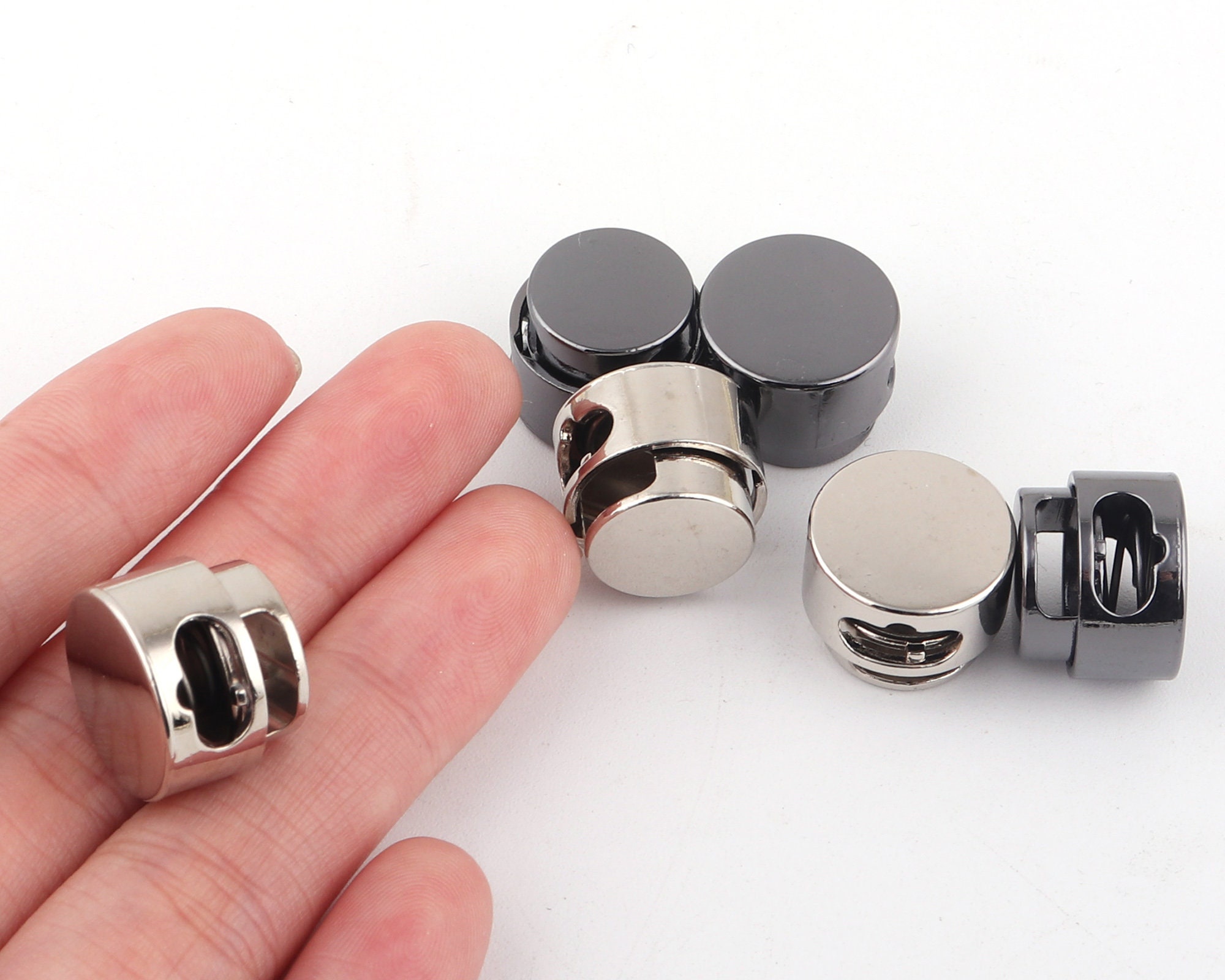 Silver and Gunmetal Alloy Cord Lock Adjuster Elastic Adjuster Mask Cord ...