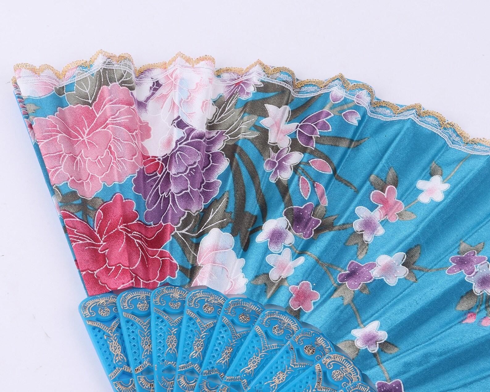 Blue Hand Fanssilk Fans Party Favor Floral Flower Fans | Etsy