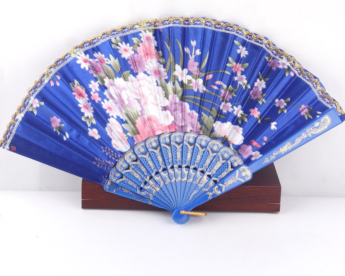 Blue Hand Fanswedding Fans Party Favor Floral Flower Fans - Etsy