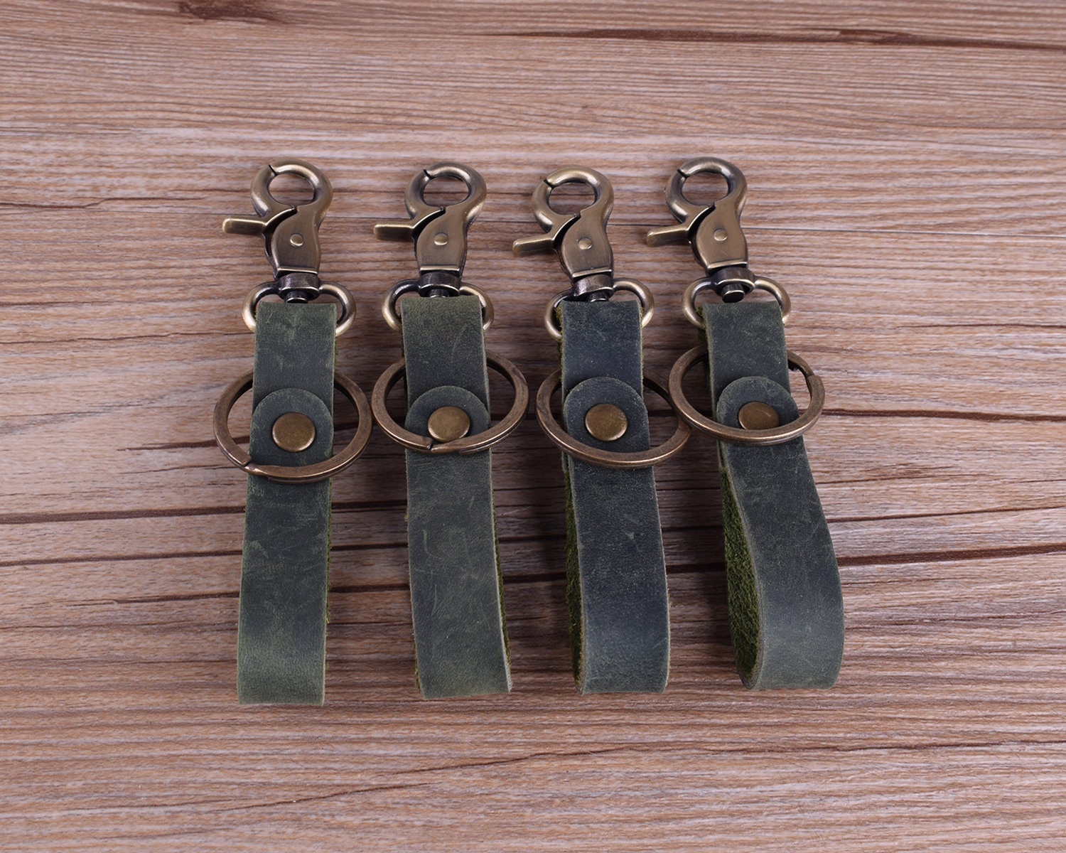 Green Leather Key Chain,men's Leather Key Fob/leather Key Holder ...