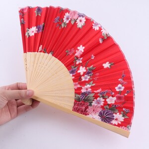 Red Flower Hand Fans,fans Silk Fans Folding Fans,handheld Folding ...