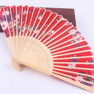 Red Flower Hand Fans,fans Silk Fans Folding Fans,handheld Folding ...