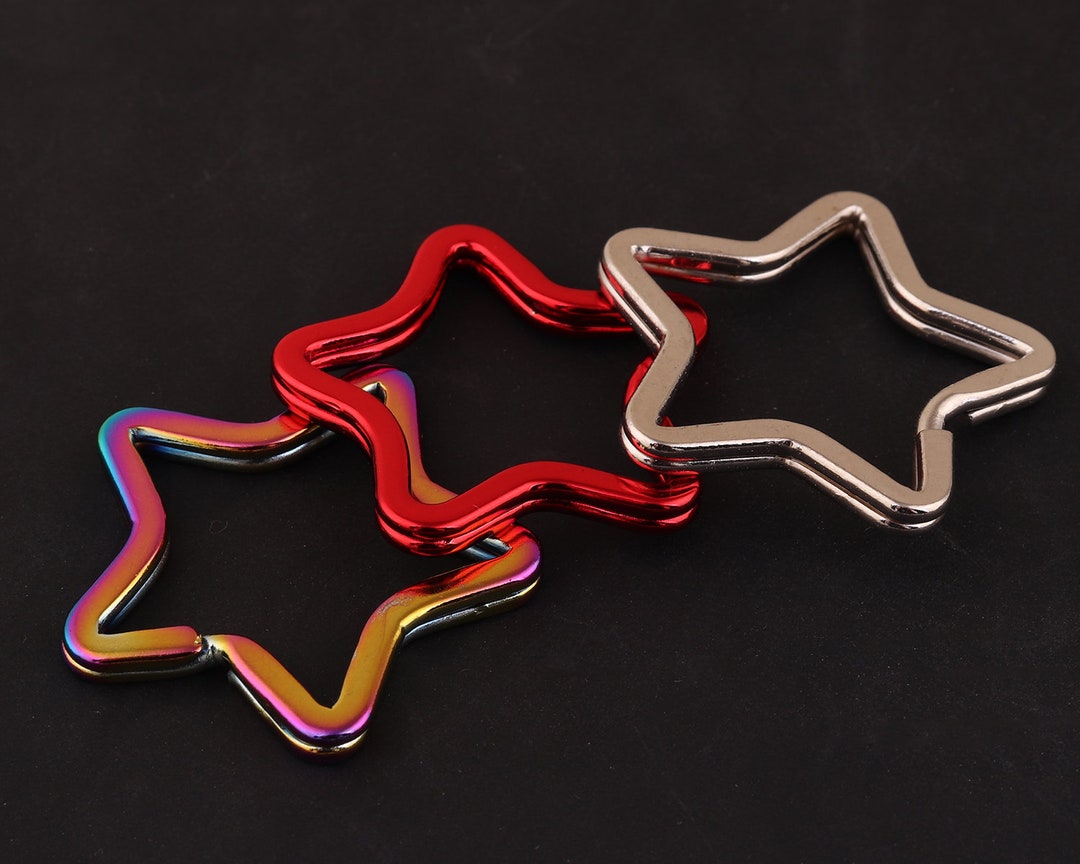 35 Mm Star Shaped Rainbow/red/silver Key Rings,solid Steel/heart Shape ...