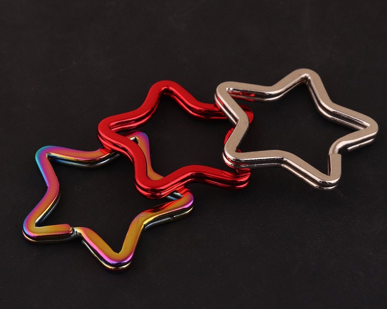 35 Mm Star Shaped Rainbow/red/silver Key Ringssolid | Etsy