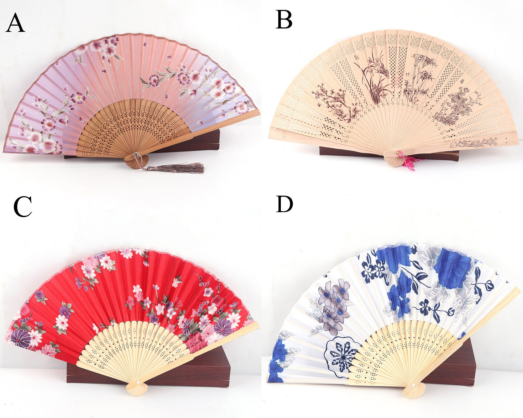 Red Hand Fanswedding Fans Party favor Floral Flower fans | Etsy