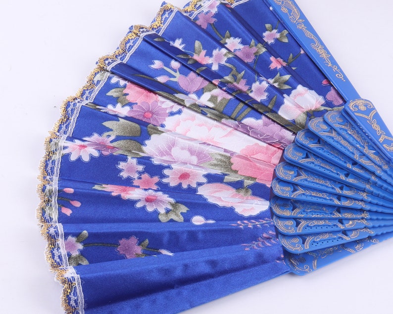 Blue Hand Fanswedding Fans Party Favor Floral Flower Fans - Etsy