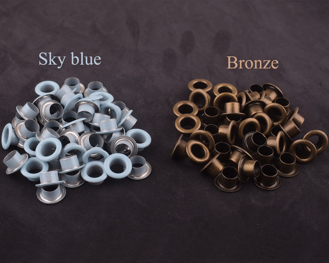 100pcs 6mm Sky Blue and Bronze Eyelet Grommets Hole Round Eyelets Small ...