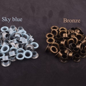 100pcs 6mm Sky Blue and Bronze Eyelet Grommets Hole Round Eyelets Small ...