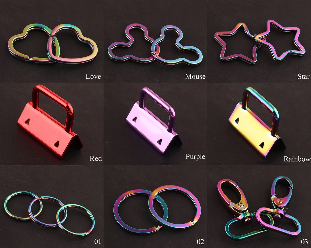 1 Inch Rainbow Mouse and Heart Key Rings Star Jump Rings Rainbow Split ...
