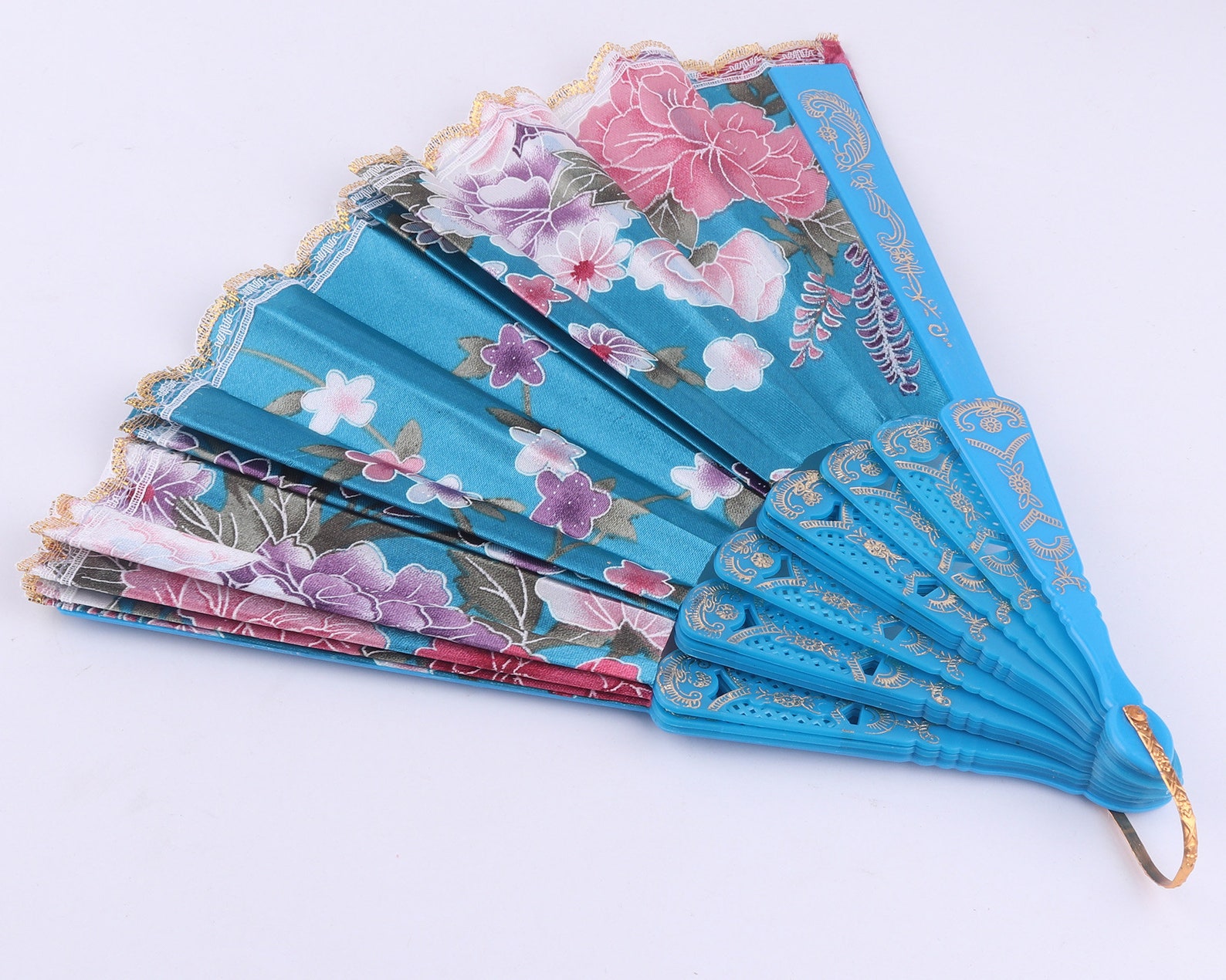 Blue Hand Fanssilk Fans Party Favor Floral Flower Fans - Etsy