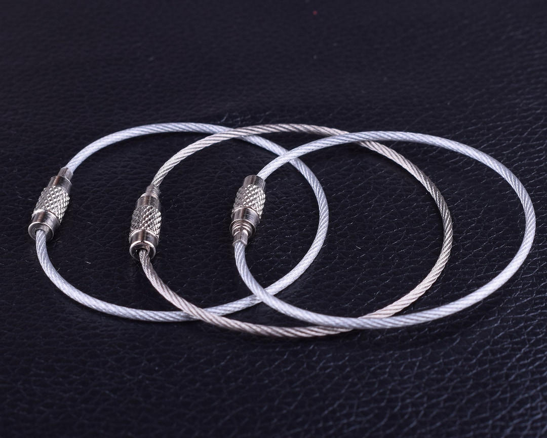 10pcs Stainless Steel Wire Key Ring With Screw Clasp,silver Wire Cord ...