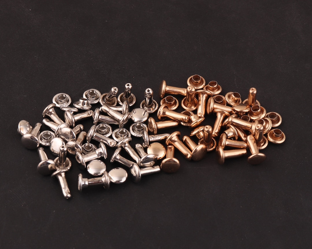 50sets 6*10mm Silver and Gold Long Post Double Cap Rivets Iron Rivets ...