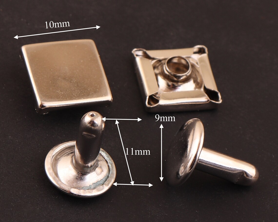 50sets 7mm/10mm Double Cap Rivets Silver Square Double Cap Rivet Studs ...
