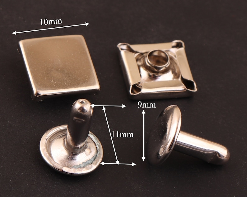 50sets 7mm/10mm Double Cap Rivets Silver Square Double Cap Rivet Studs ...