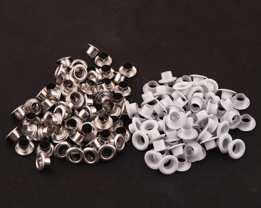 100pcs 4mm Mini White and Silver Eyelets Round Grommet Eyelets Studs ...