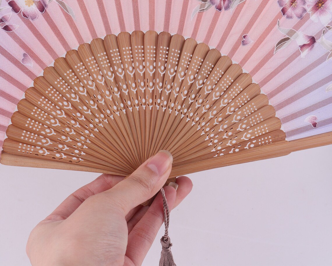 Pink Hand Fanswedding Fans Party Favor Floral Flower Fans - Etsy