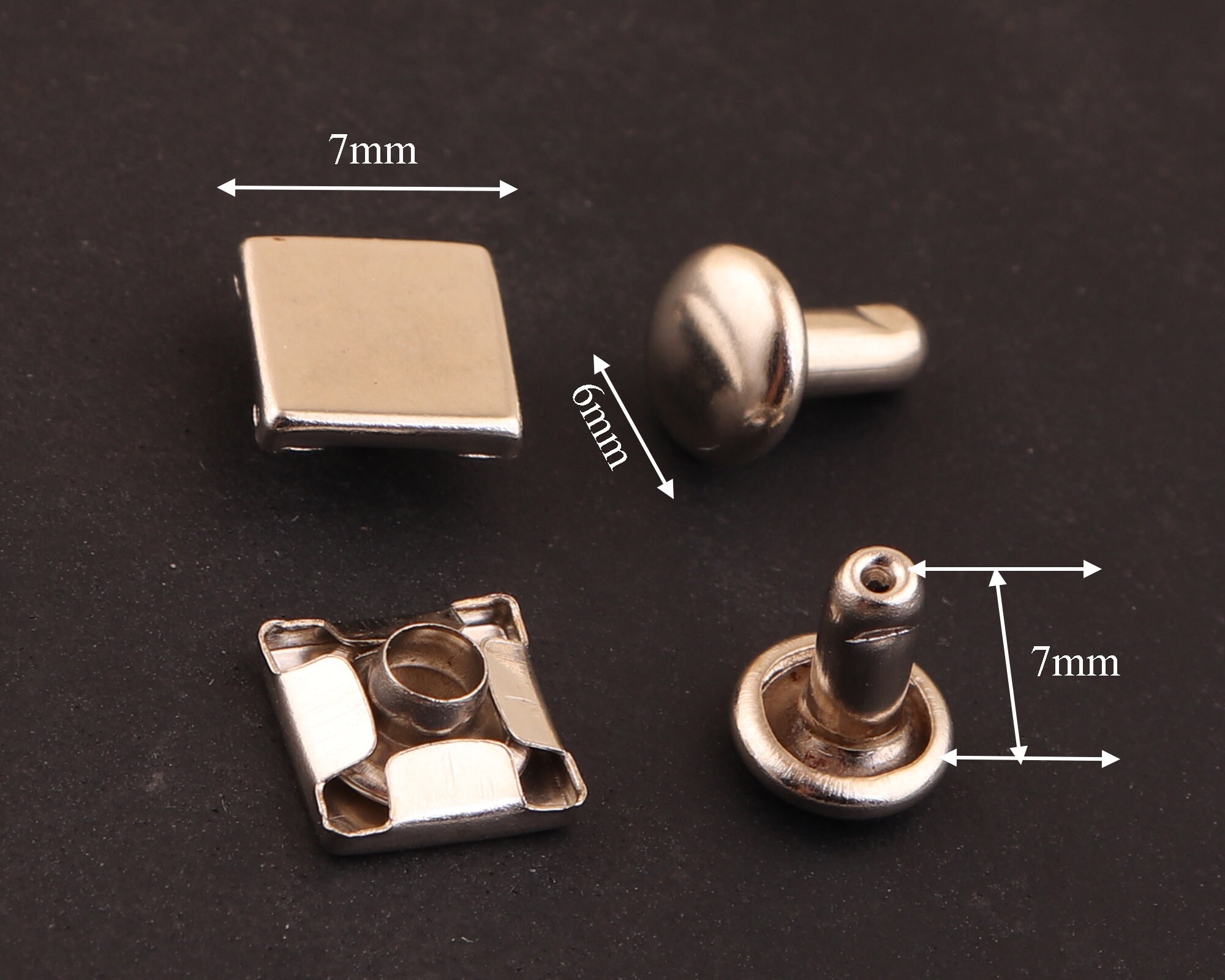 50sets 7mm/10mm Double Cap Rivets Silver Square Double Cap Rivet Studs ...