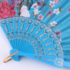 Blue Hand Fans,silk Fans Party Favor Floral Flower Fans Folding Fans ...