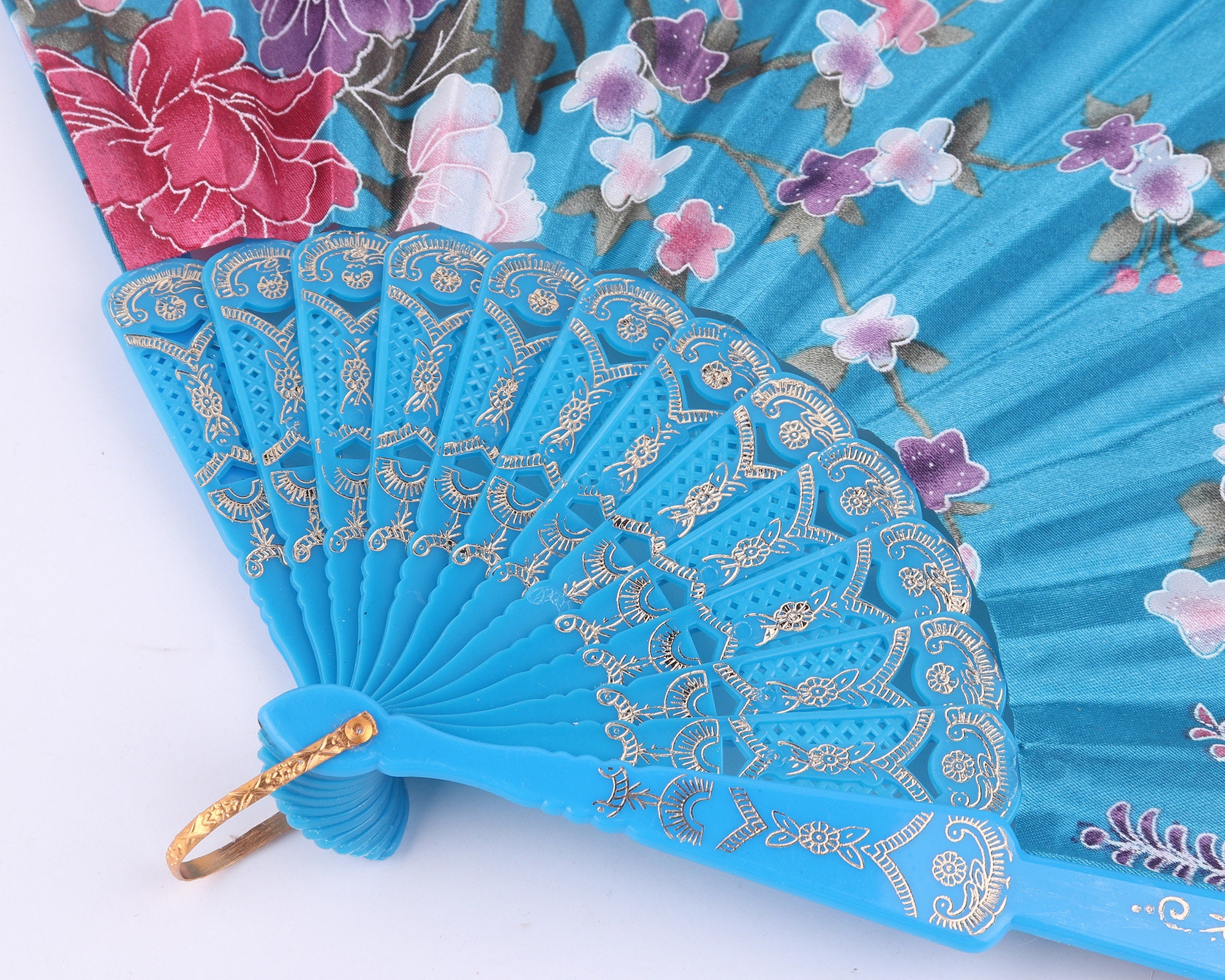 Blue Hand Fanssilk Fans Party Favor Floral Flower Fans - Etsy