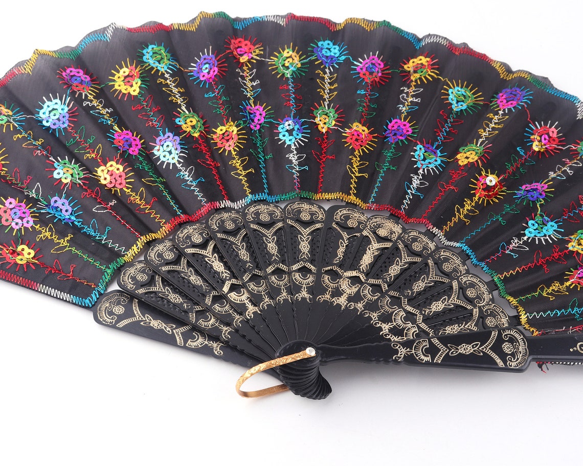 Black Flower Hand FansHand Fan FavorsChinese Folding | Etsy