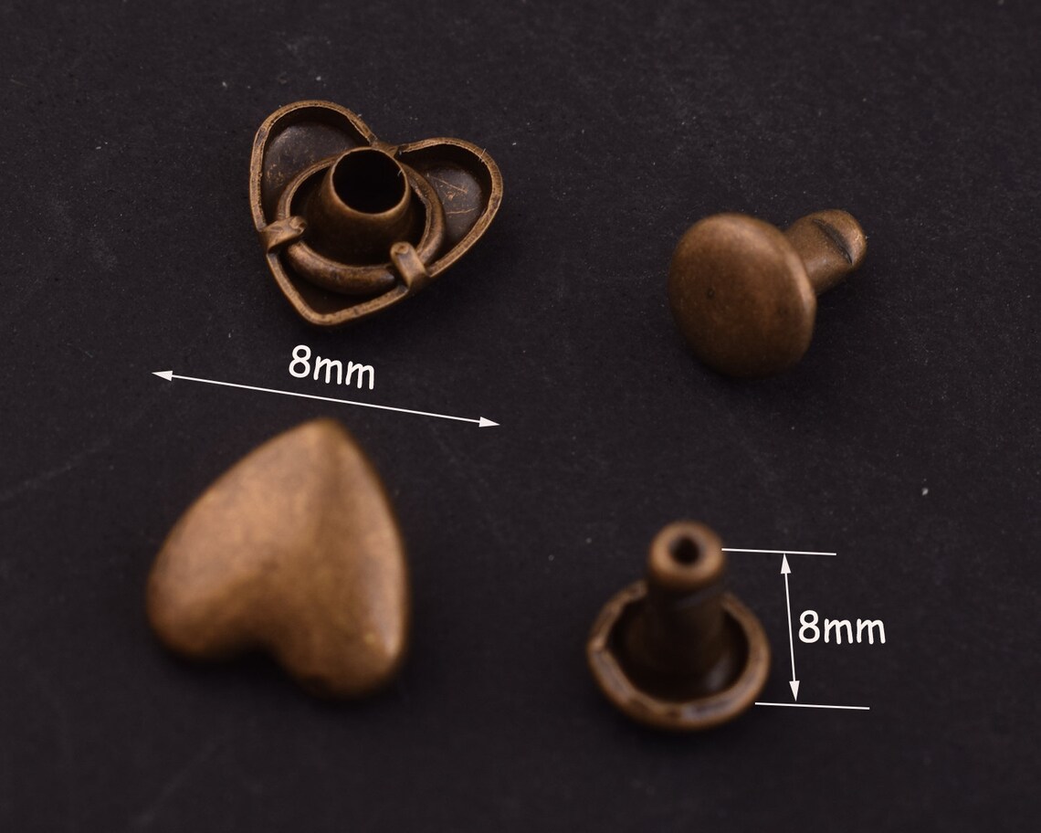 50 Pcs Bronze/silver Rivets 88 Mm Heart-shape Rivet Metal | Etsy