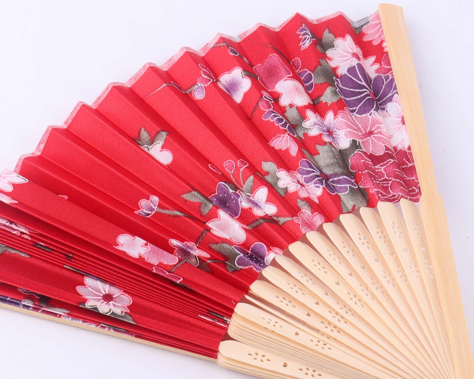 Red Flower Hand FansFans Silk Fans Folding FansHandheld | Etsy