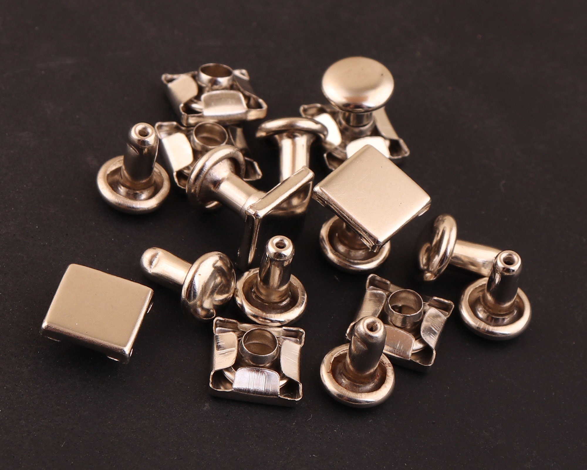 50sets 7mm/10mm Double Cap Rivets Silver Square Double Cap Rivet Studs ...