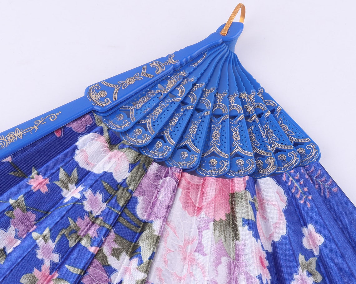 Blue Hand Fanswedding Fans Party Favor Floral Flower Fans - Etsy