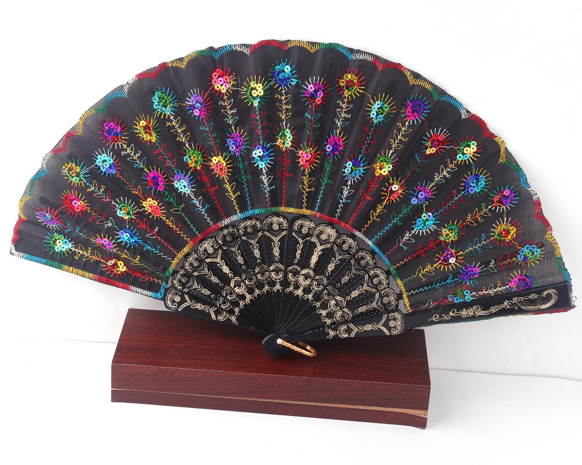 Black Flower Hand FansHand Fan FavorsChinese Folding | Etsy