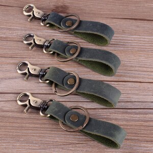 Green Leather Key Chain,men's Leather Key Fob/leather Key Holder ...