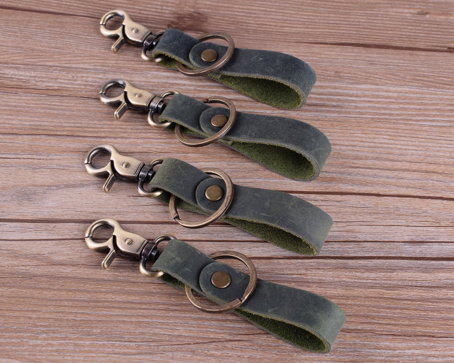 Green Leather Key Chain,men's Leather Key Fob/leather Key Holder ...