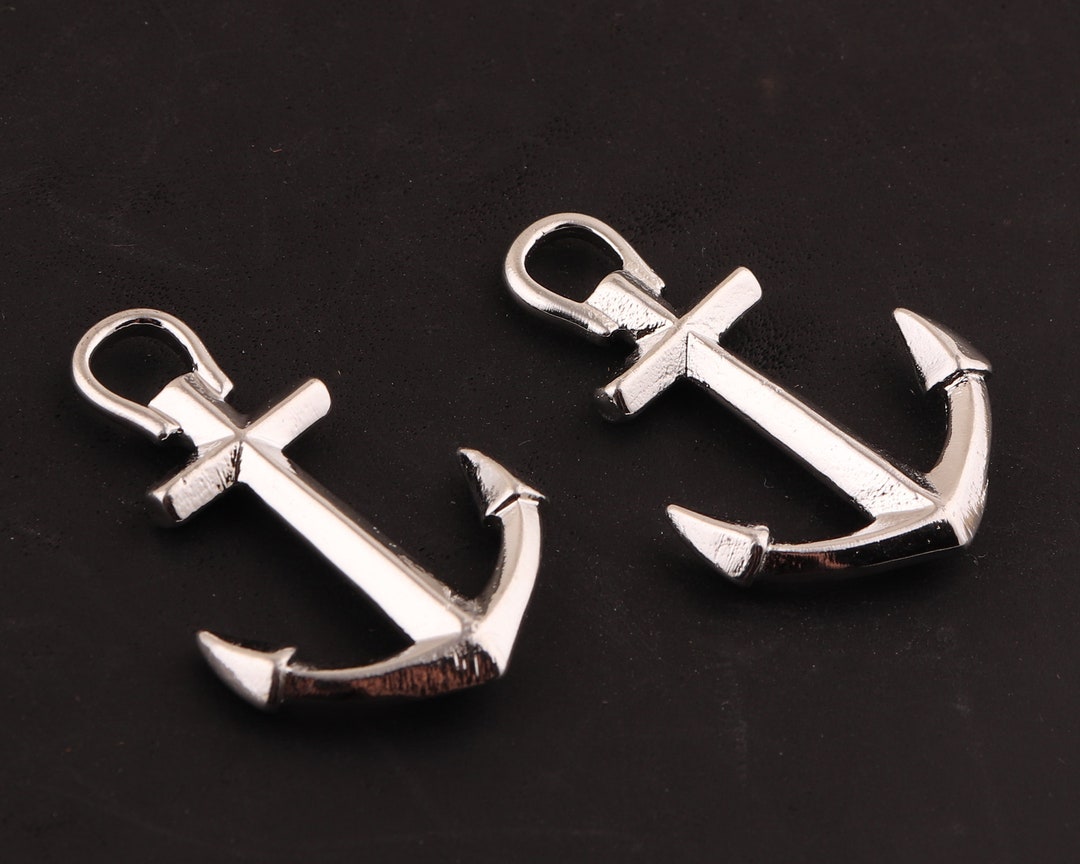 2pcs 5mm Stainless Steel Silver Anchor Pendant-large Clasp,leather ...