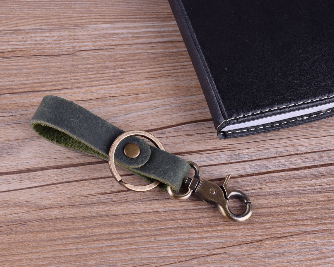 Green Leather Key Chainmen's Leather Key Fob/leather Key - Etsy