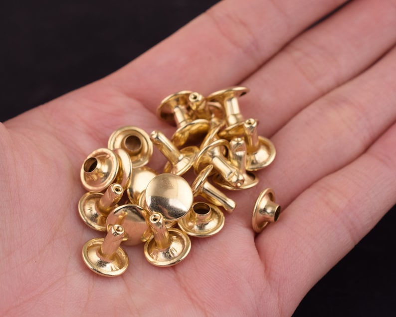 100 Sets Light Gold Long Post Double Cap Rivets 9*10mm Copper Rivets ...
