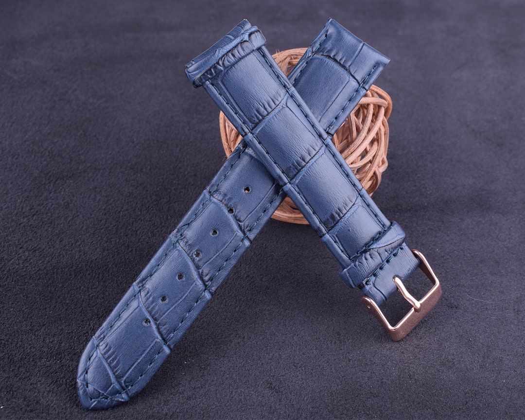 Dark Blue Strap Handcrafted Leather Watch Strap 22 Mm Natural Leather ...