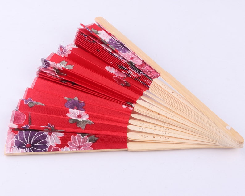 Red Flower Hand Fansfans Silk Fans Folding Fanshandheld - Etsy