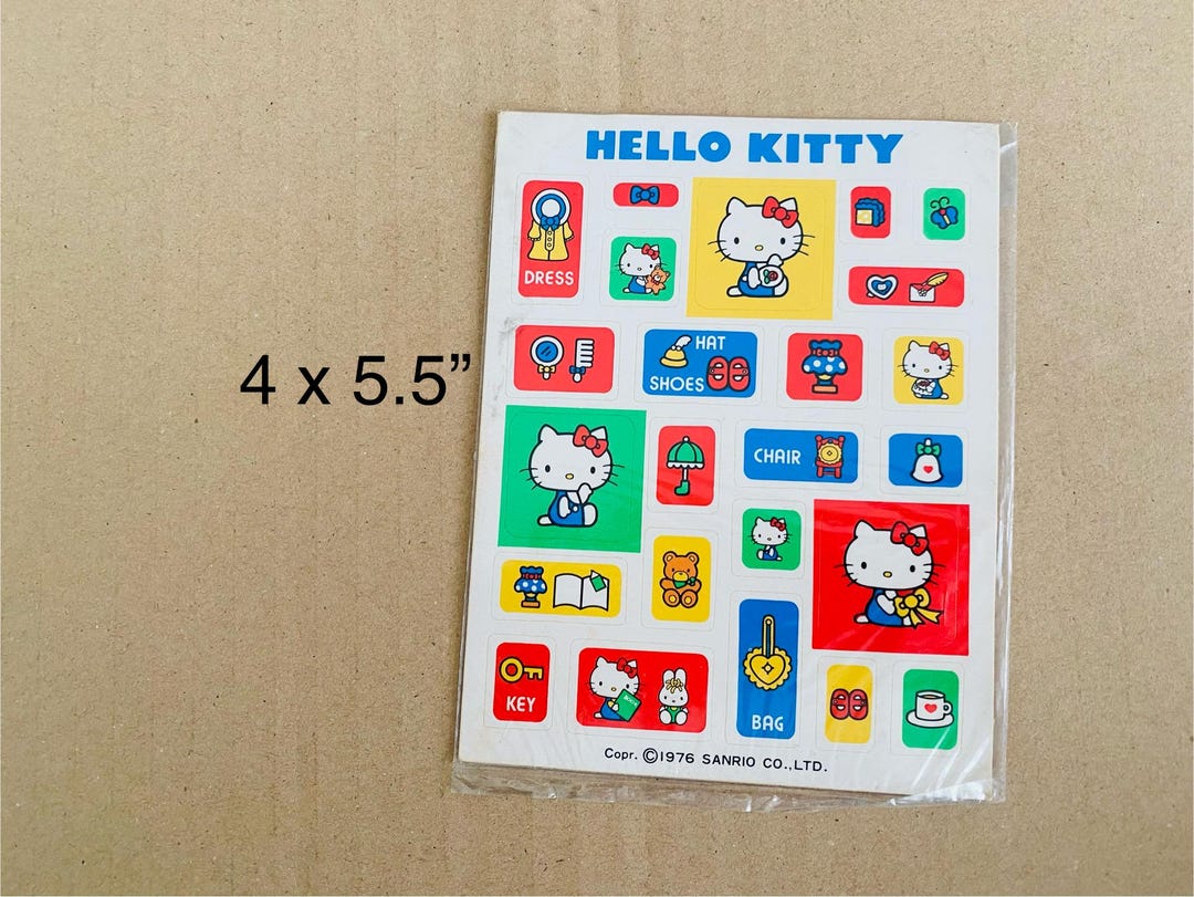 Vintage Sanrio 1976 Hello Kitty Paper Sticker New in Pack Cute Kawaii ...