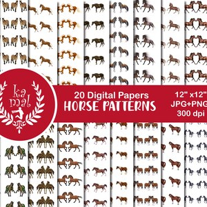 20 Horse Patterns Digital Scrapbooking Background Papers (with Black ...