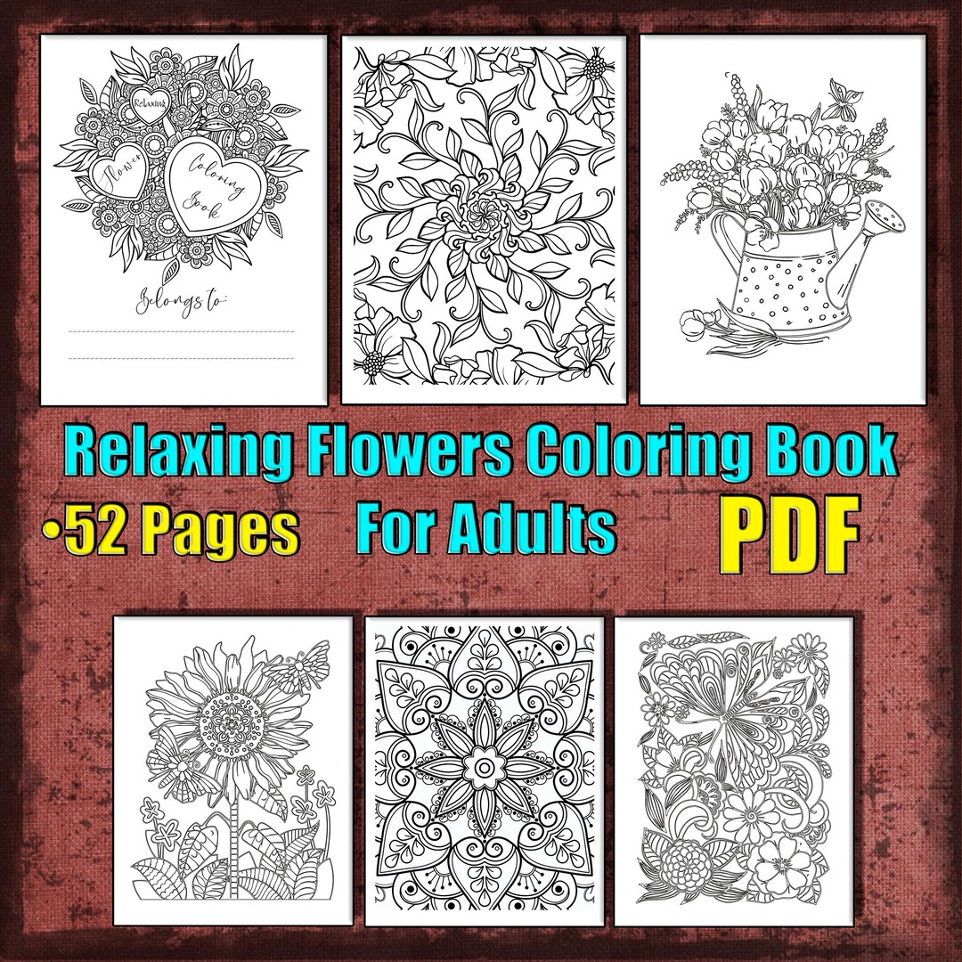 Relaxing Flowers Coloring Book for Adults - Etsy