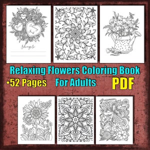 Relaxing Flowers Coloring Book for Adults - Etsy