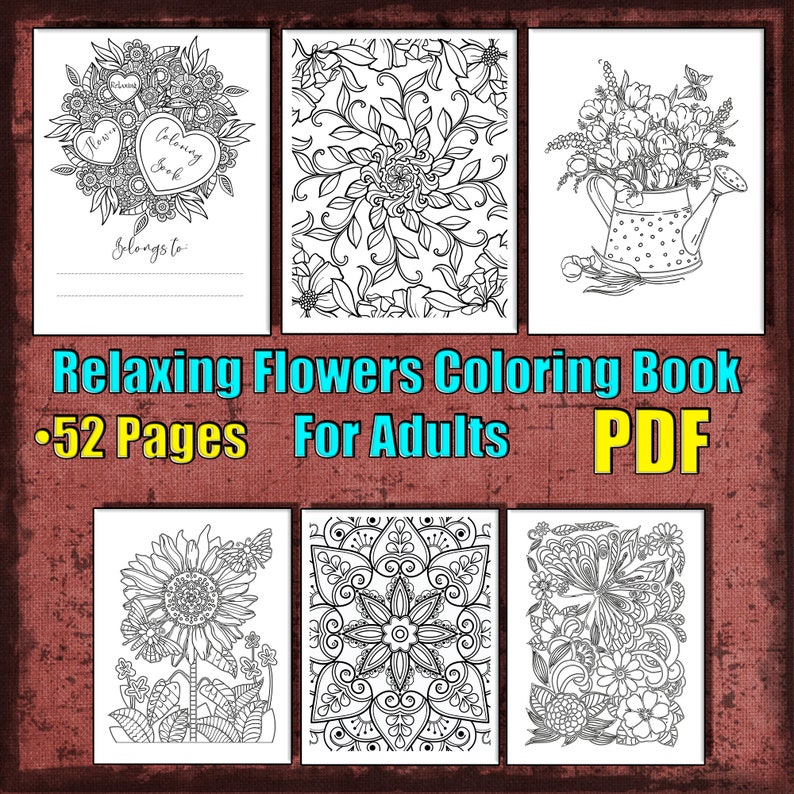 Relaxing Flowers Coloring Book for Adults - Etsy