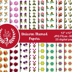 25 Flowers Themed Digital Scrapbooking Background Papers (with Black ...