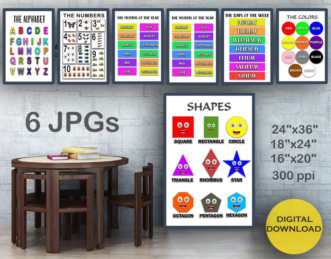 Education Learning Posters Pack : Alphabet, Numbers, Colors, Days ...